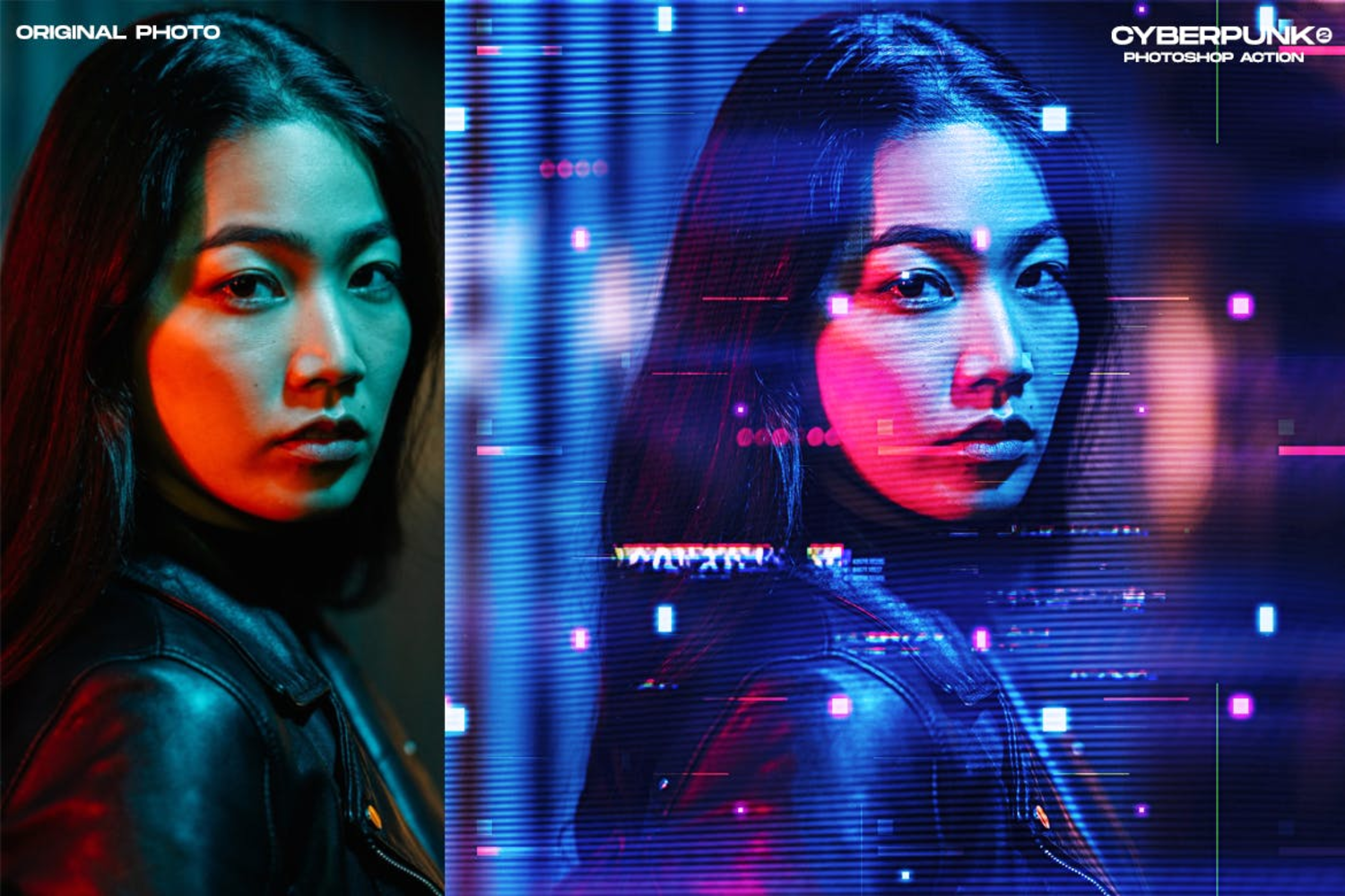 3329 未来科幻创意潮流赛博朋克图像照片滤镜ps动作插件特效生成模板 CyberPunk 2 Photoshop Action _ 果觅网（gooodme）